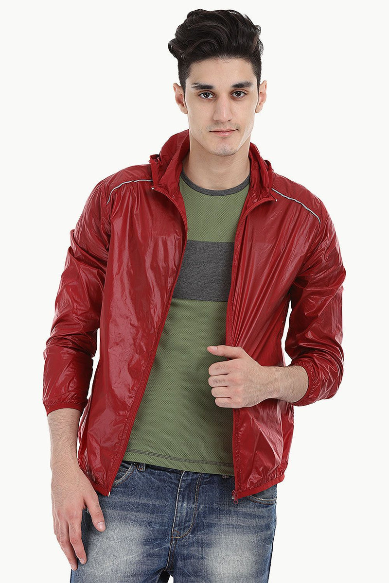 Buy Online Red Solid Casual Windcheater for Men - Zobello