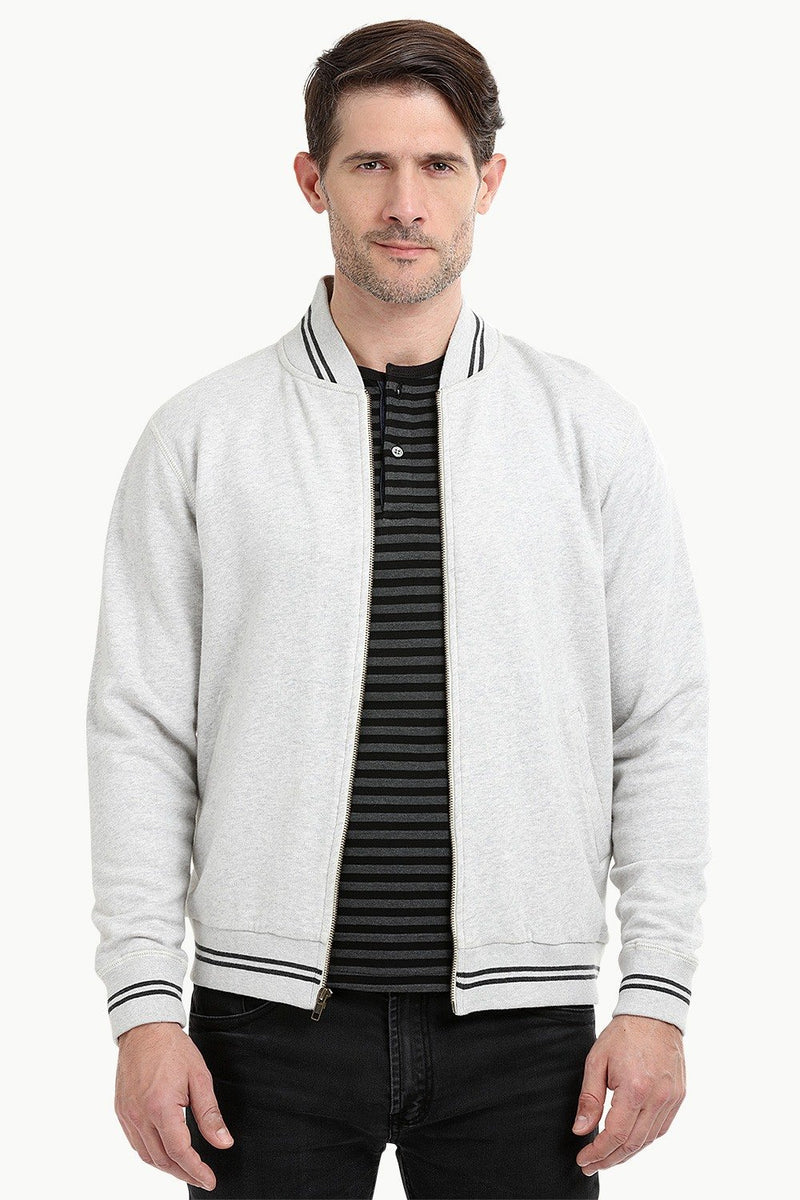 Buy Online Full Zipper Oatmeal Varsity Jacket for Men online at Zobello