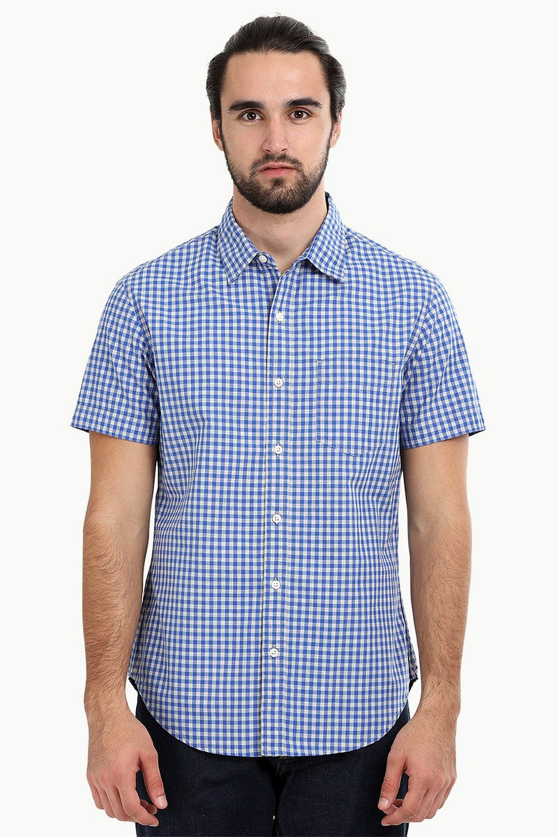 Buy Online Men's Baby Blue Gingham Summer Shirt for Men at Zobello